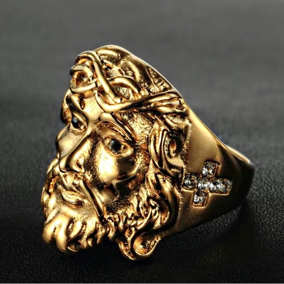 Accessories | Religious Jesus Face Charm Goldtone Ring | Poshmark